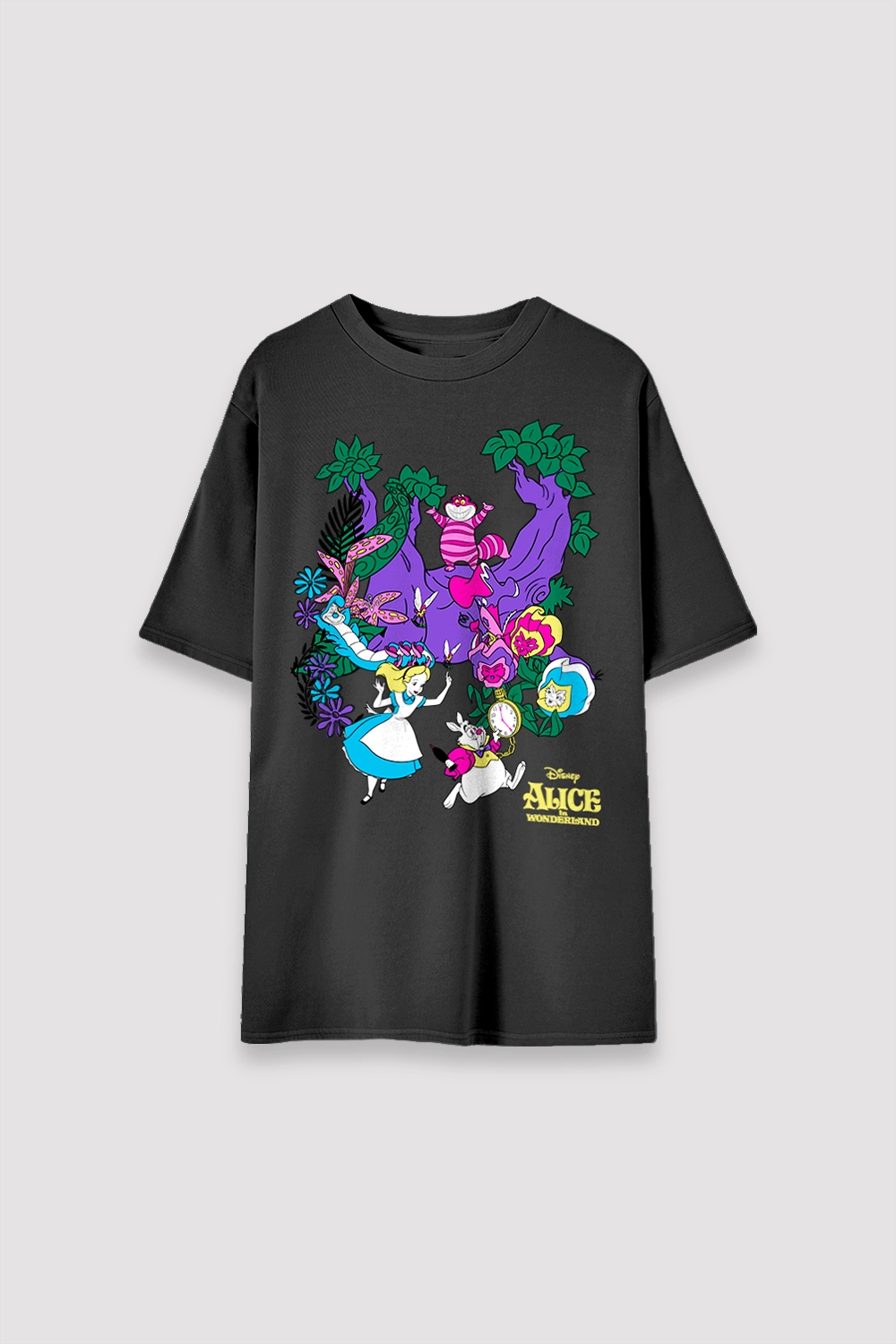 CAMISETA REGULAR SIZE NEGRA ALICE MIX CHARACTERS UNISEX | Rockgotá